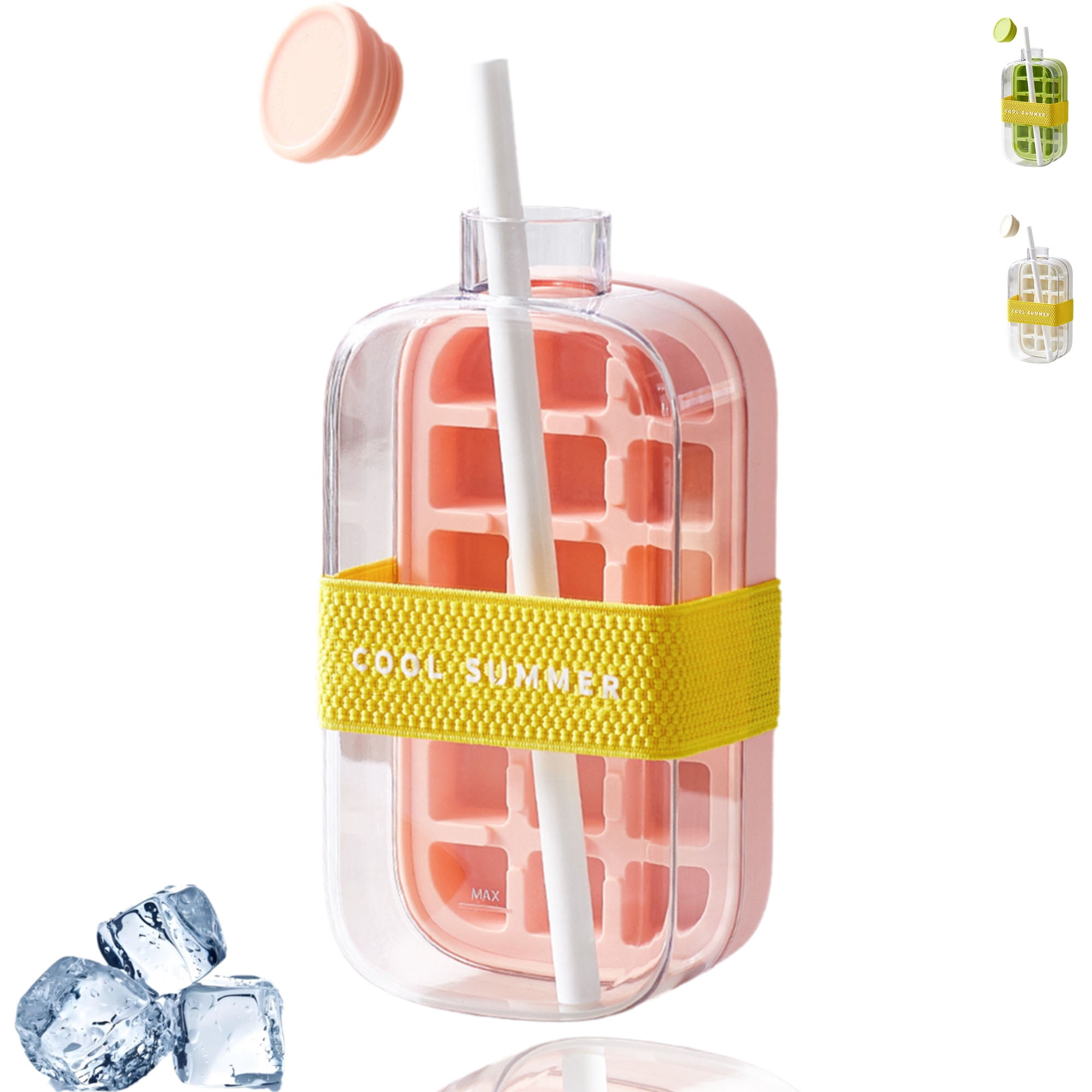 Ice Cube Bottle, 2 in 1 Touch-Free Ice Cube Tray Water Bottle with Lid ...