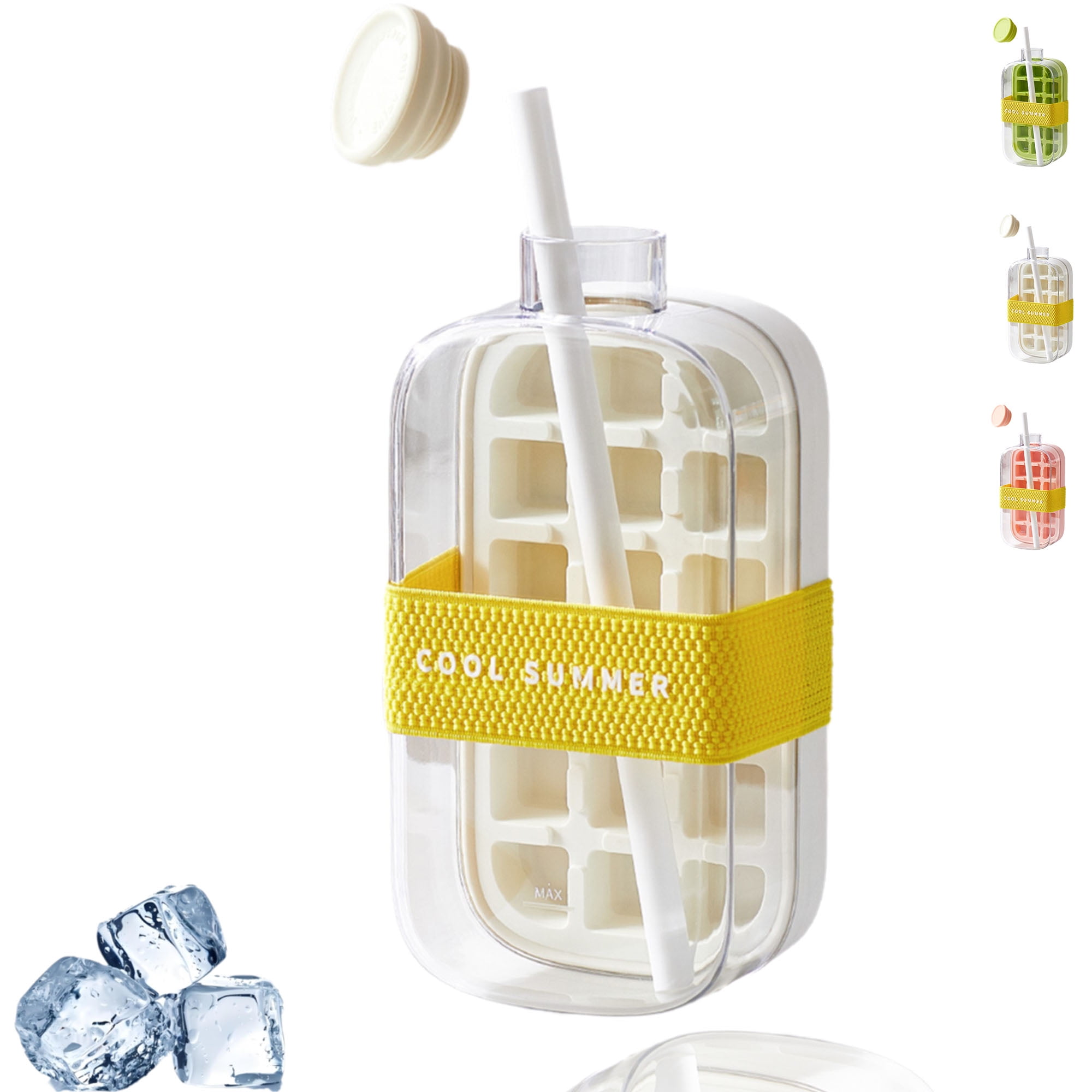 Ice Cube Bottle, 2 in 1 Touch-Free Ice Cube Tray Water Bottle with Lid ...