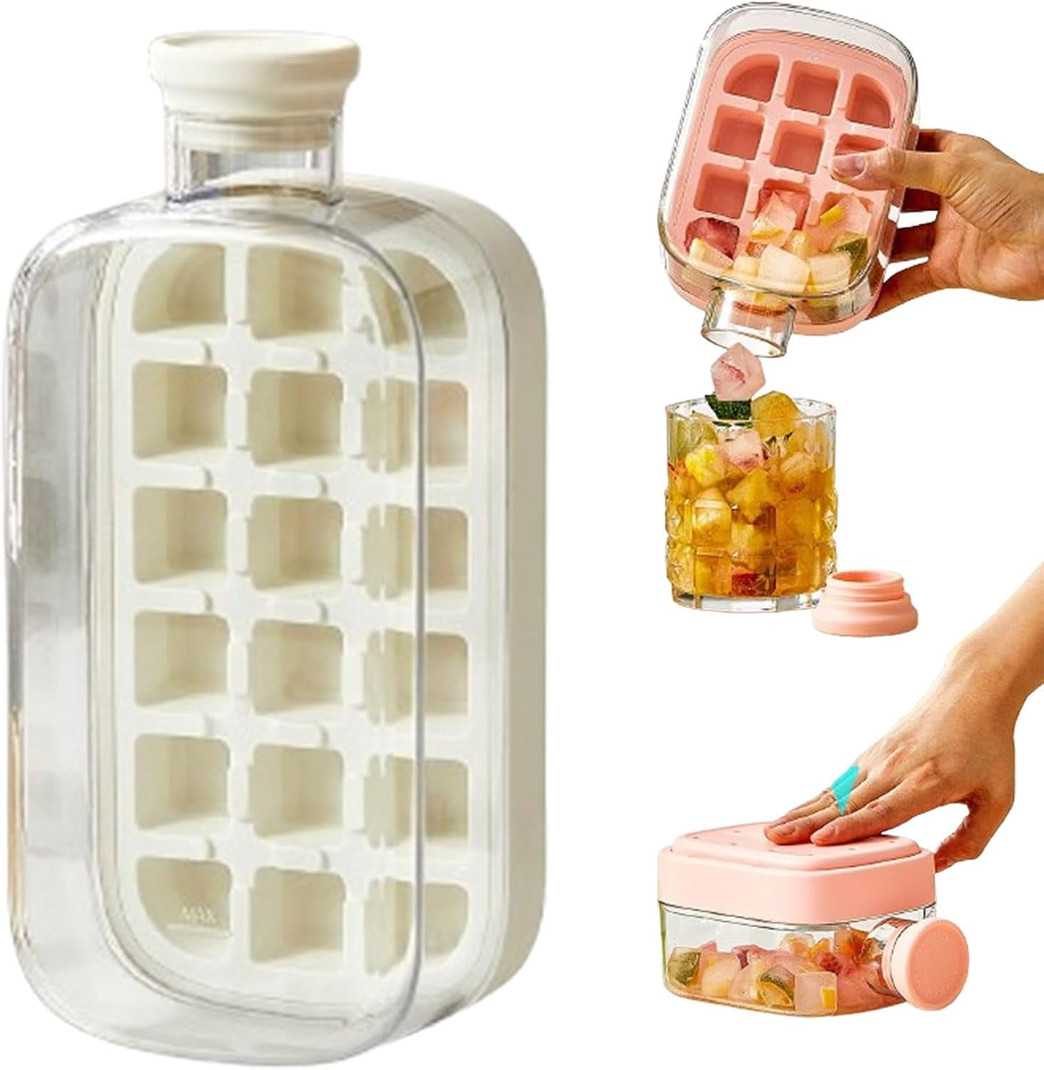 Ice Cube Bottle, 2 in 1 Touch-Free Ice Cube Tray Water Bottle with Lid ...