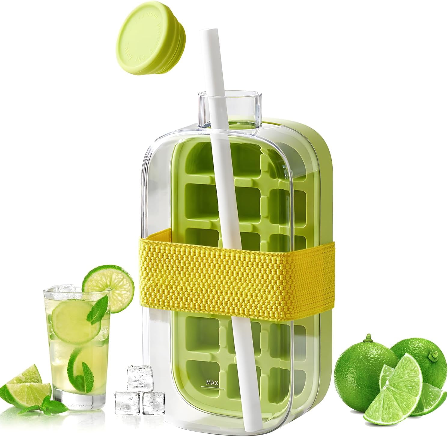 Ice Cube Bottle,2 In 1 Zero Touch Press Ice Cube Mold Water With Lid ...