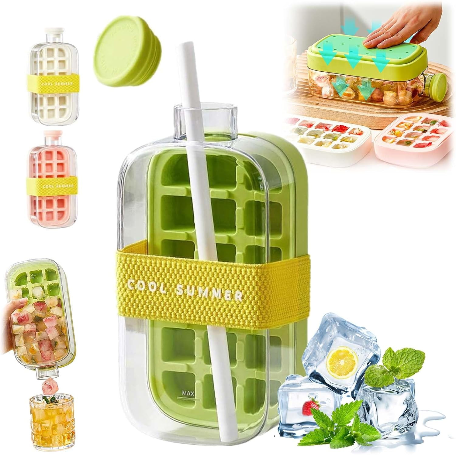 Ice Cube Bottle, 2-In-1 Touch-Free Ice Maker, Leak-Proof Water Bottle ...