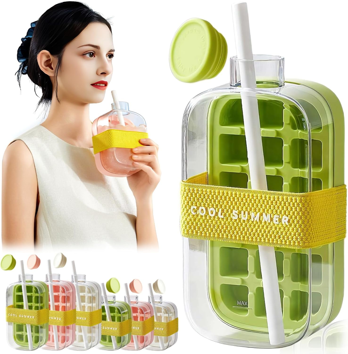 Ice Cube Bottle – 2-in-1 Touch-Free Ice Cube Tray & Water Bottle with ...