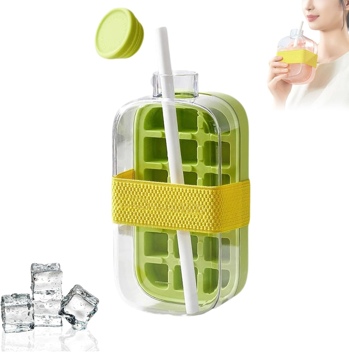 Ice Cube Bottle - 2 in 1 Touch-Free Ice Cube Tray & Water Bottle With ...