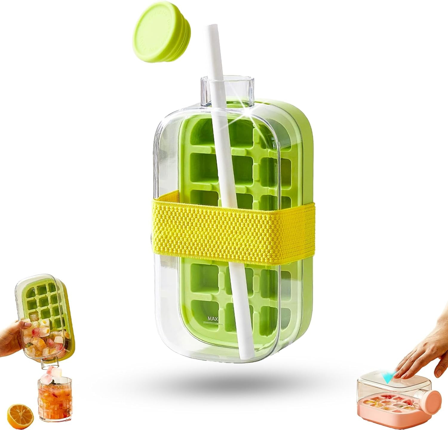 Ice Cube Bottle, 2025 New 2 in 1 Touch-Free Ice Cube Tray Water Bottle ...