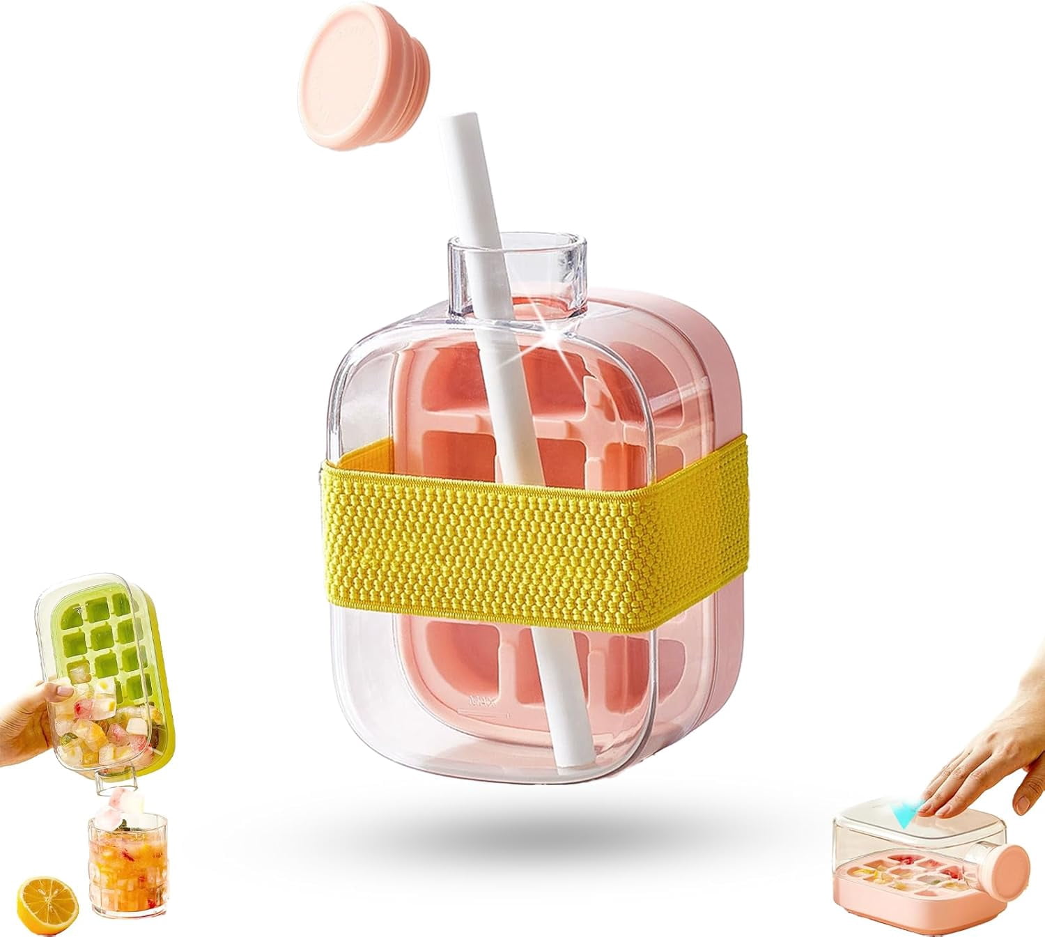 Ice Cube Bottle, 2025 New 2 in 1 Touch-Free Ice Cube Tray Water Bottle ...