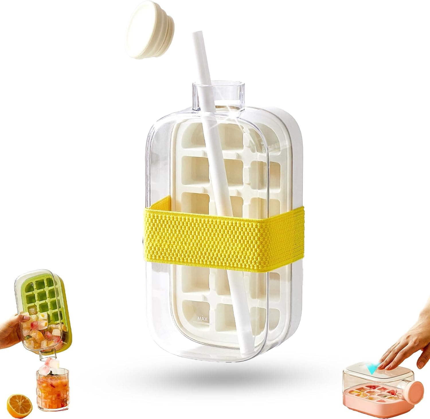 Ice Cube Bottle, 2025 New 2 in 1 Touch-Free Ice Cube Tray Water Bottle ...