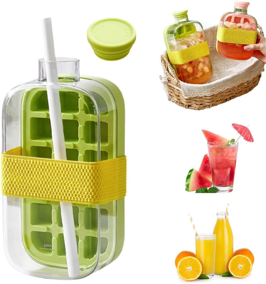 Ice Cube Bottle 2025 New 2 In 1 Touch-Free Ice Cube Tray Water Bottle ...