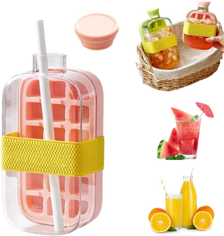 Ice Cube Bottle 2025 New 2 In 1 Touch-Free Ice Cube Tray Water Bottle ...
