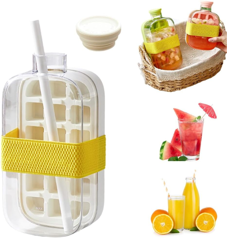Ice Cube Bottle 2025 New 2 In 1 Touch-Free Ice Cube Tray Water Bottle ...