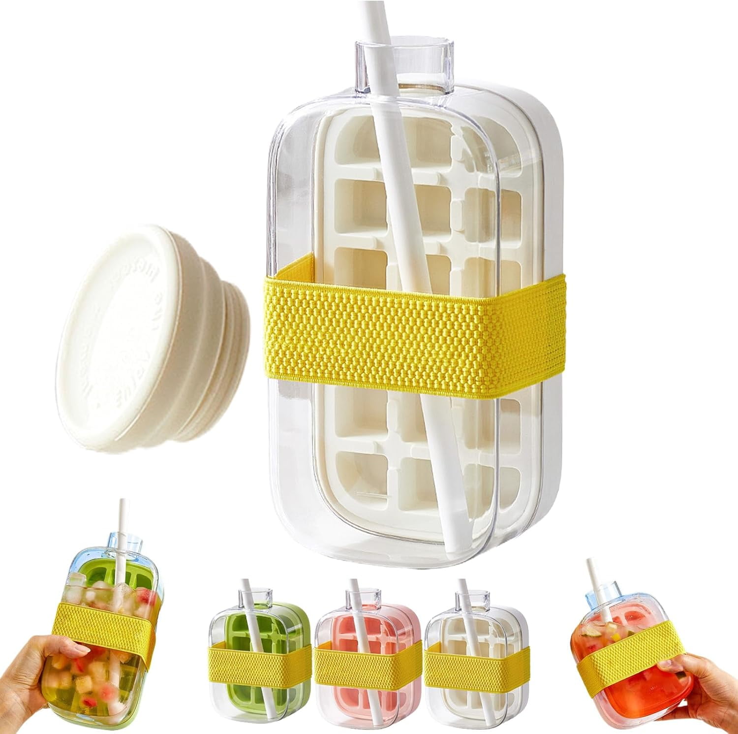 Ice Cube Bottle, Ice Cube Bottle with Straw, 2 in 1 Touch-Free Ice Cube ...