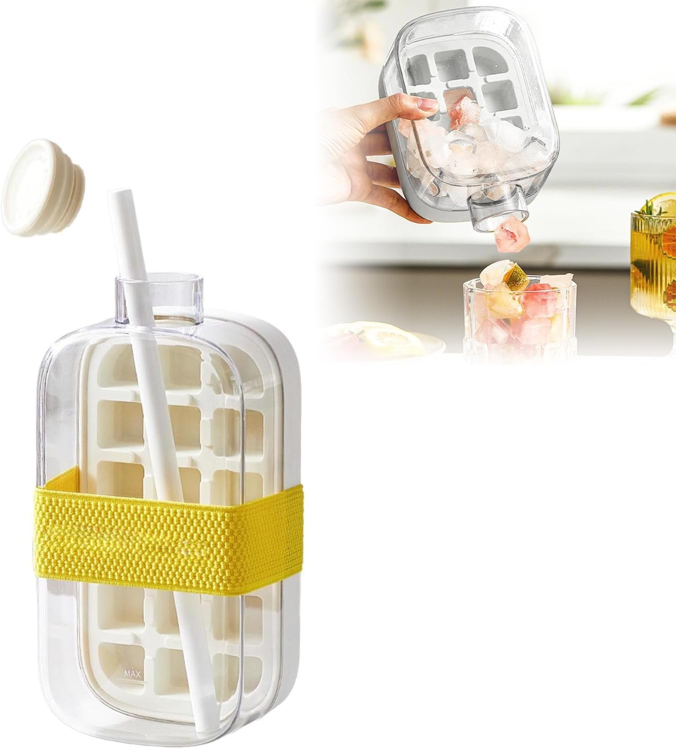 Ice Cube Bottle, Ice and Water Cup In One, Touch-Free Ice Cube Tray, Ice Maker, Silicone Water ...