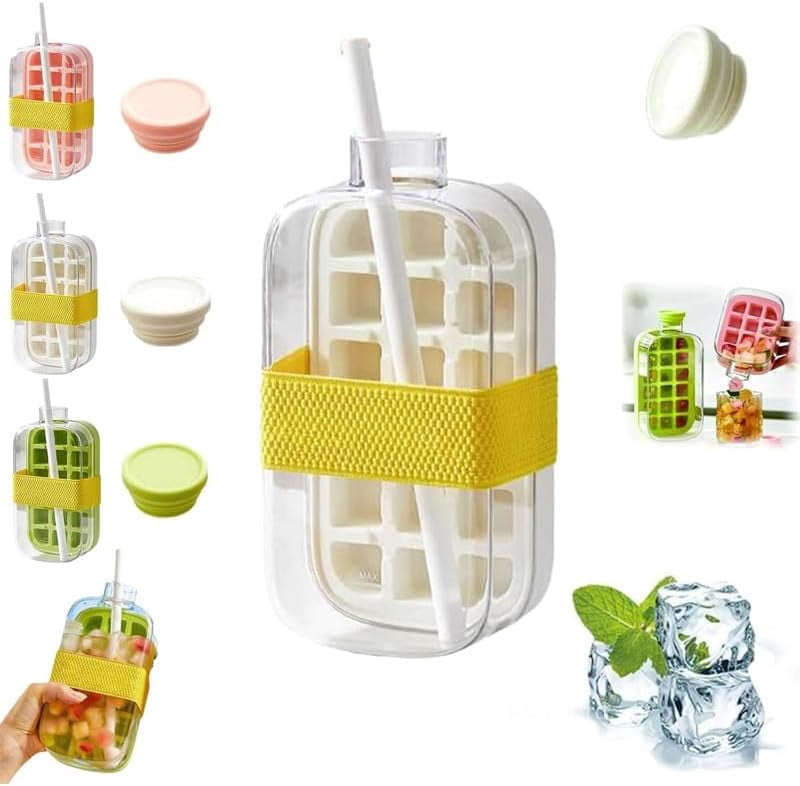 Ice Cube Bottle with Straw 2in1, My Crush Cup Ice, Zero Touch Press Ice ...