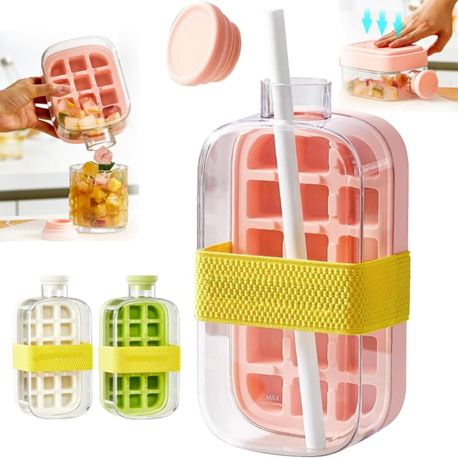 Ice Cube Bottle, Zero Touch Ice Cube Mold, Ice Bottle Cup, Easy Release ...