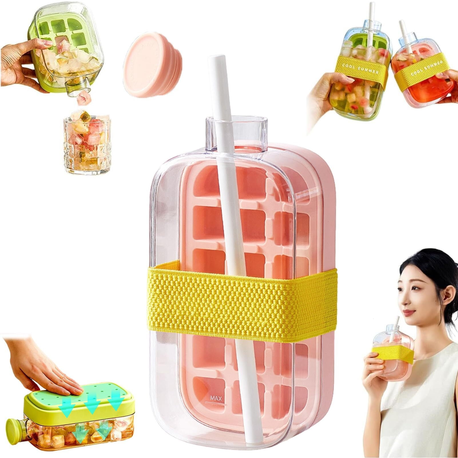 Ice Cube Bottle with Zero-Touch Press 2-in-1 Water Bottle & Ice Cube ...