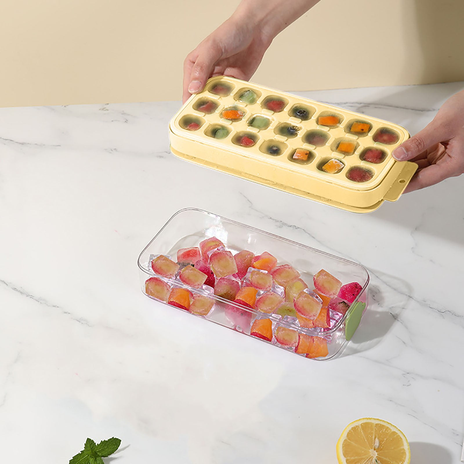 Ice Cube Box with One-Press Release | Food Grade Plastic | No-Cover ...