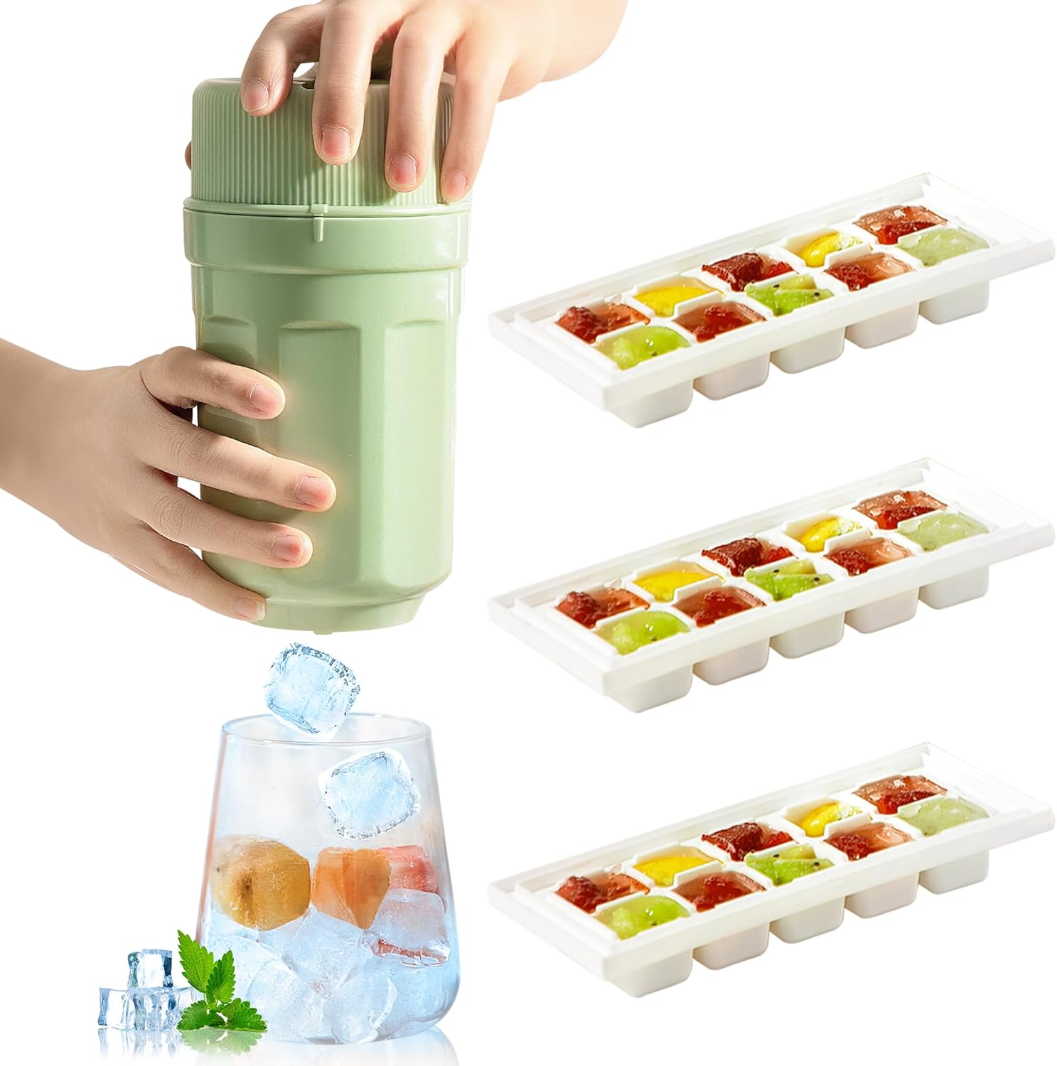 Ice Cube Easy-Release Tools With 3 Pack Ice Cube Trays And 30 Pcs Ice ...