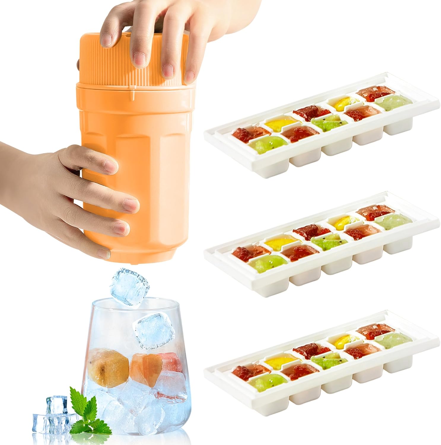 Ice Cube Easy-Release Tools With 3 Pack Ice Cube Trays And 30 Pcs Ice ...