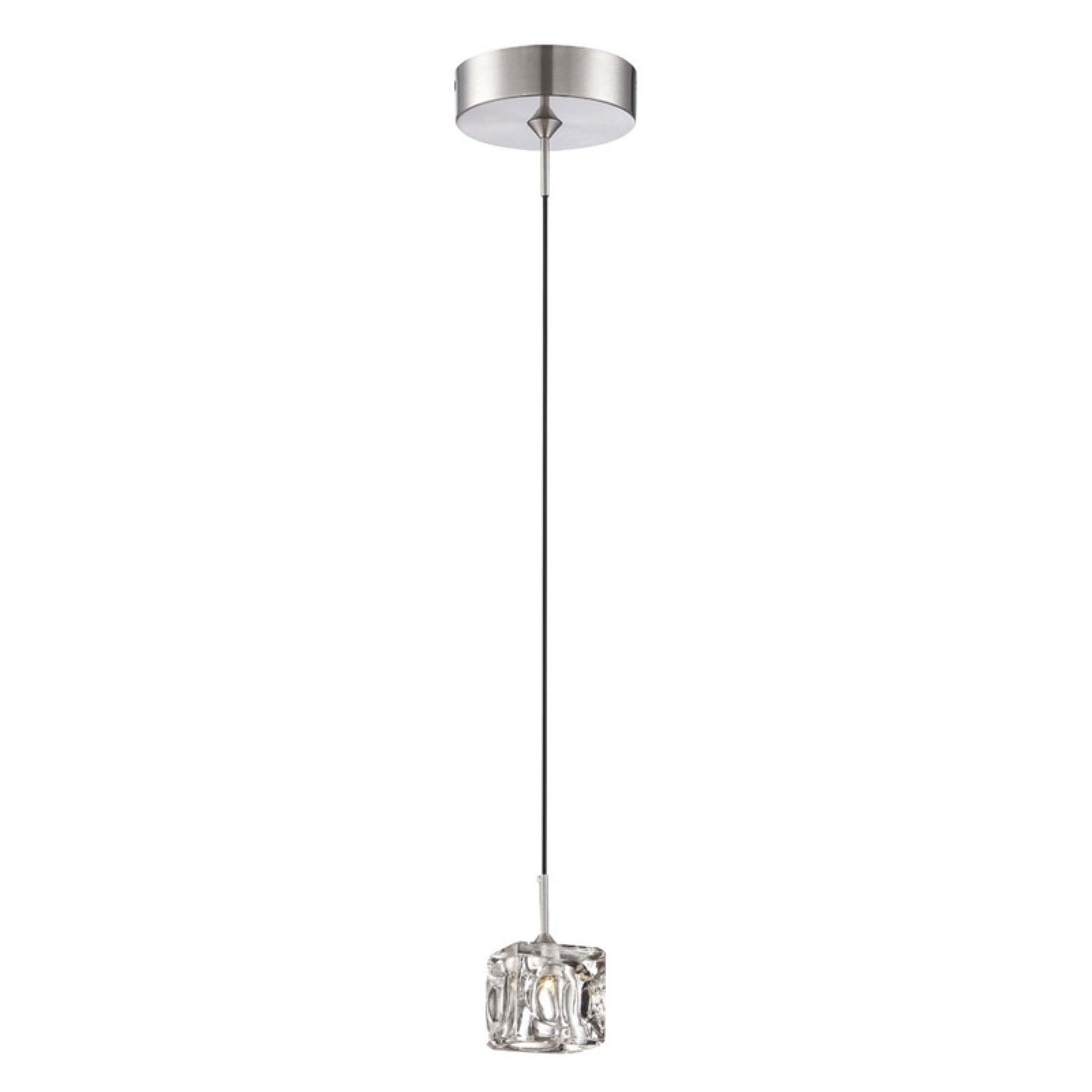 Ice Cube II LED Mini-Pendant, Polished Steel with Clear Glass Cube ...