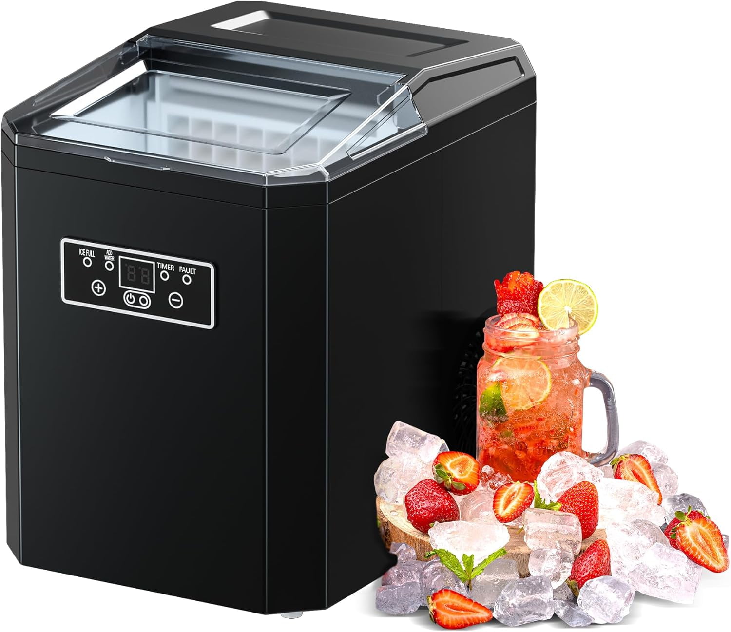 Ice Cube Maker, Counter Top Ice Maker with 2 Ways to Add Water, 44 LBS/24H Ice Machine with ...
