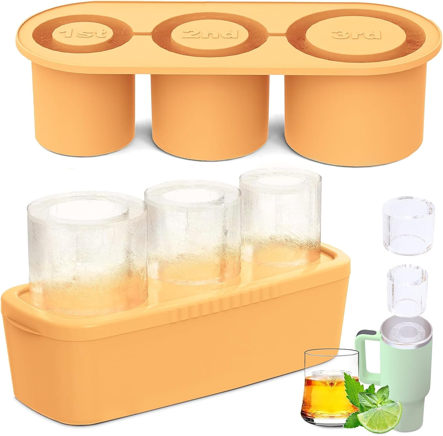 Ice Cube Mold For Cups, Set Of 3 Silicone Cylinder Ice Mold With Lid ...