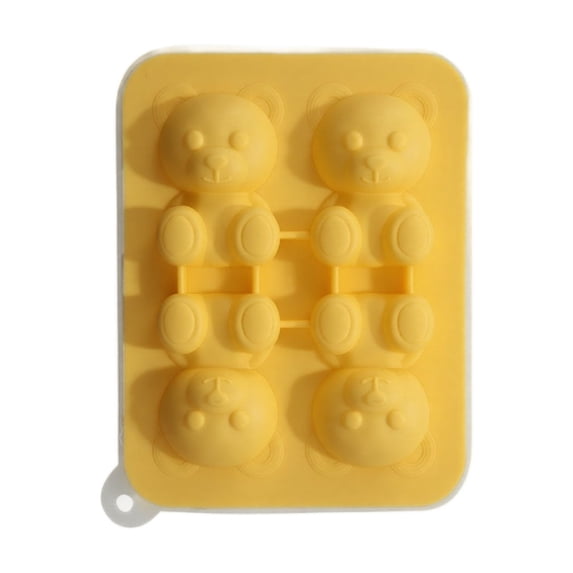 Ice Cube Mold, Food Grade Silicone 3D Bear Shape, 1 Pack Yellow ...