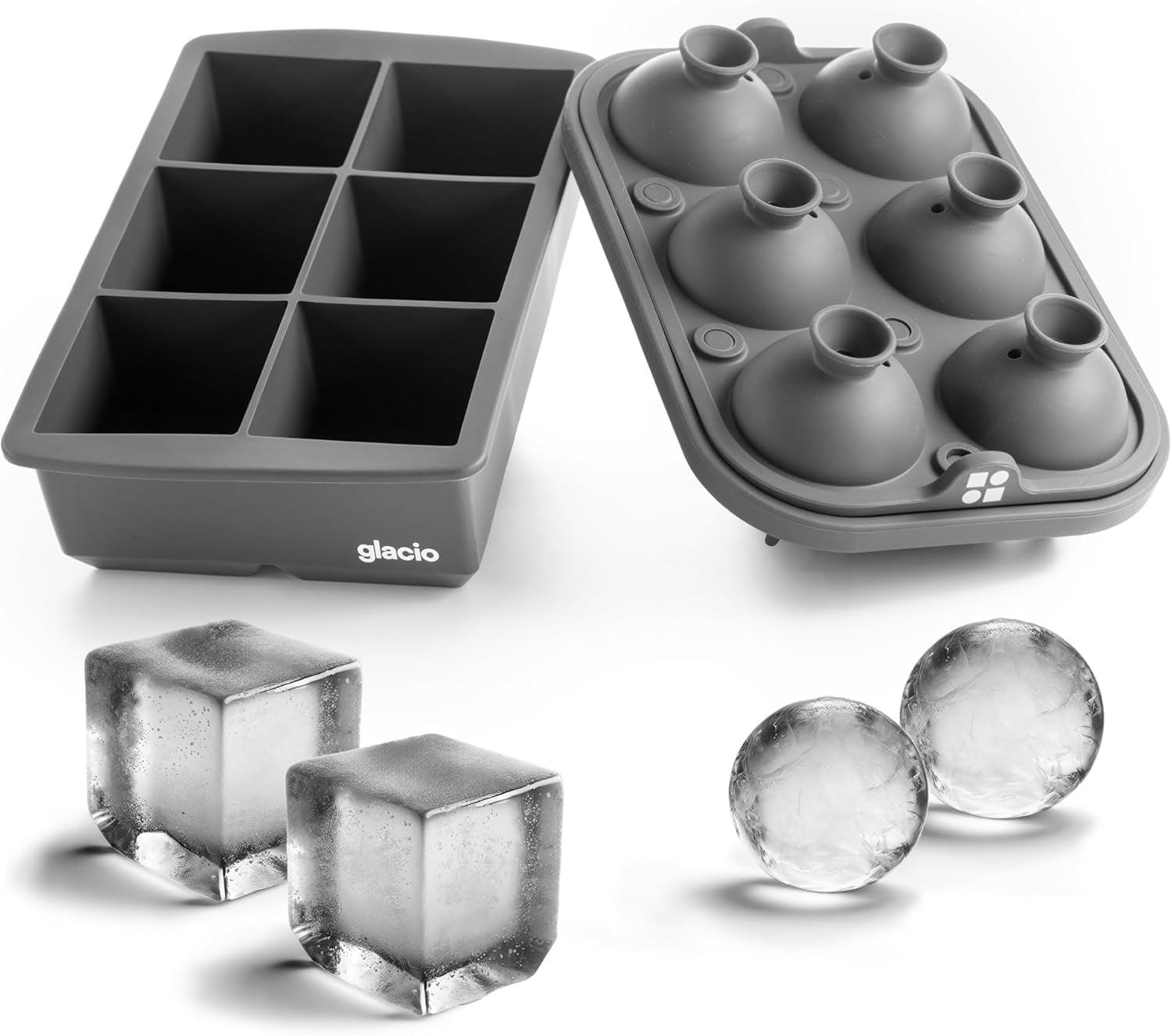 Ice Cube Molds – Large Silicone Ice & Sphere Mold Combo with Built-In ...