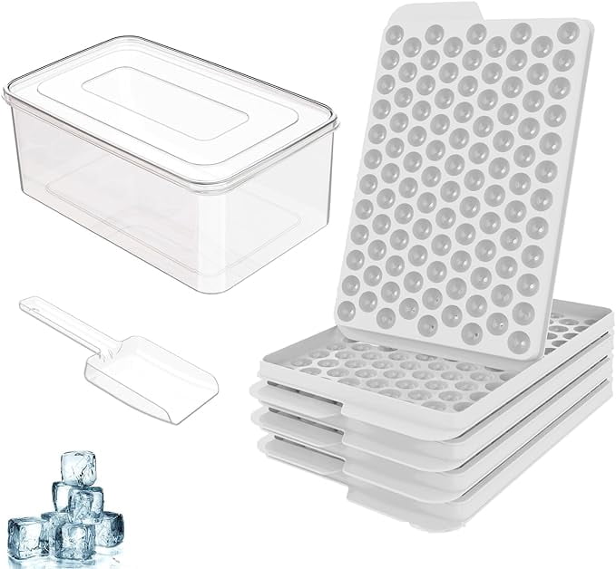 Ice Cube Tray, 0.55 Inch Round Ice Trays for Freezer with Lid and Bin ...