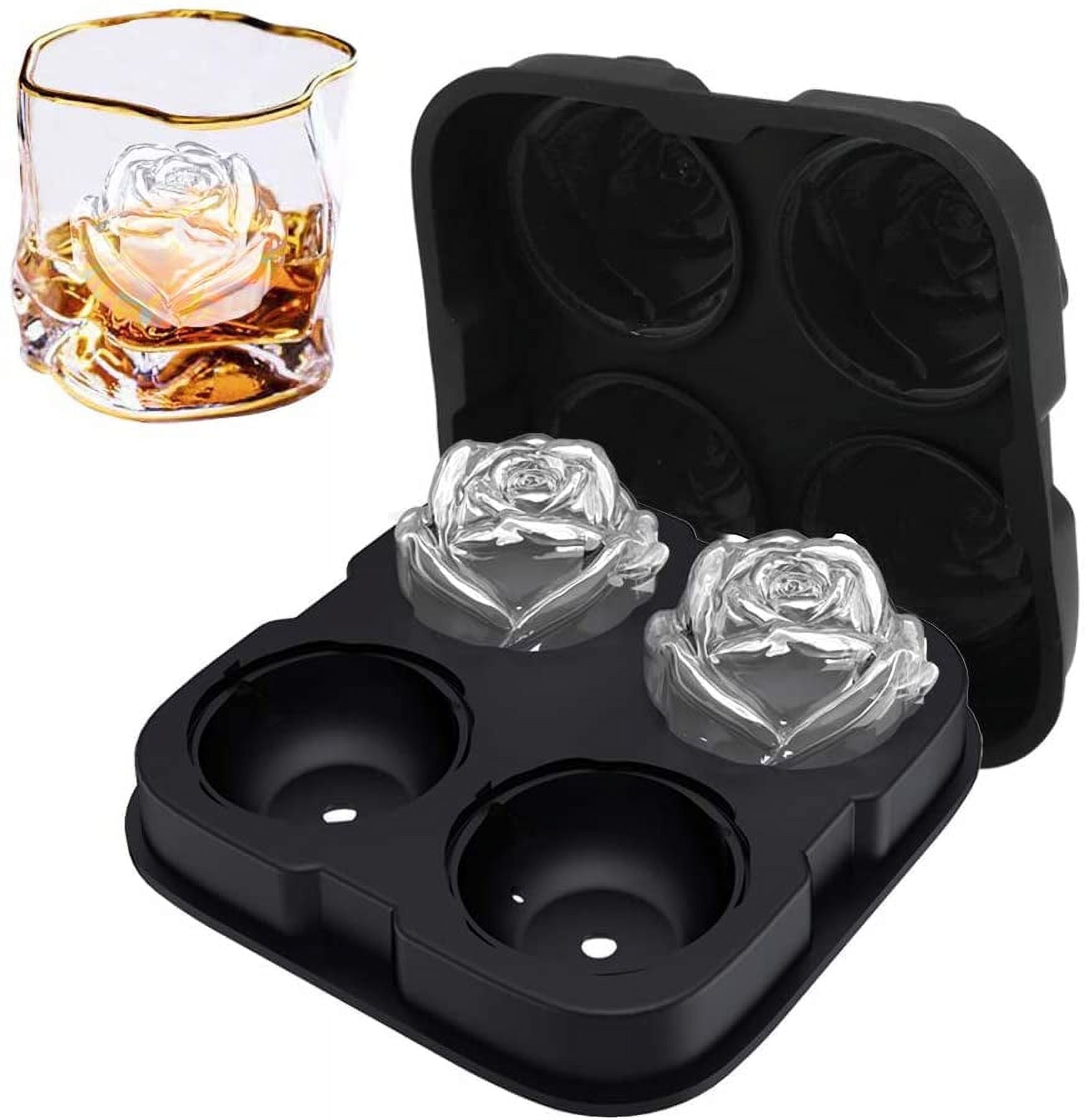 Ice Cube Tray, 2.5inch Rose Ice Cube Trays, 4 Cavity Easy Release Large ...
