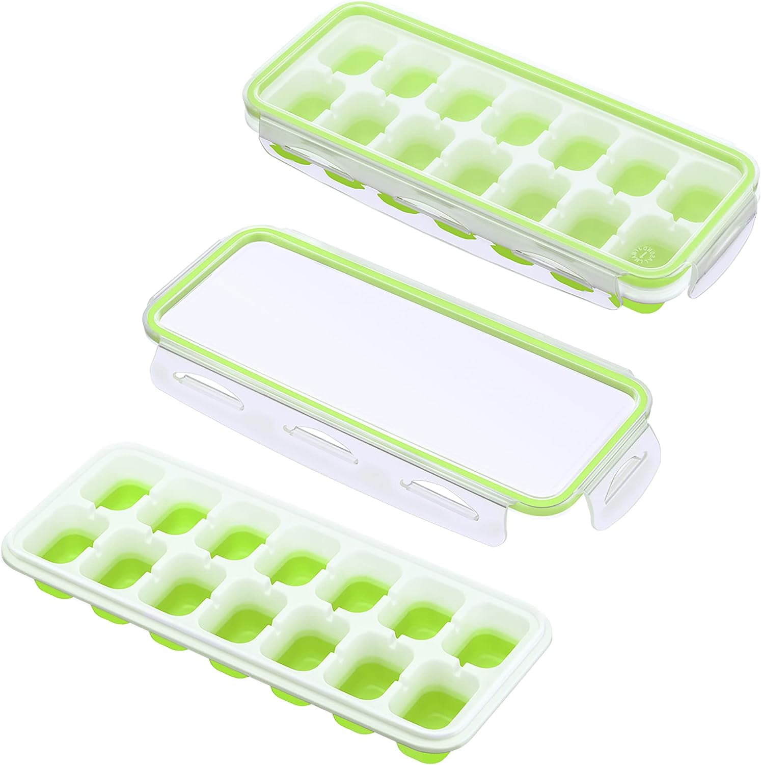 Ice Cube Tray 2 Pack with Sealed Locking Lids, Silicone Flexible Ice ...