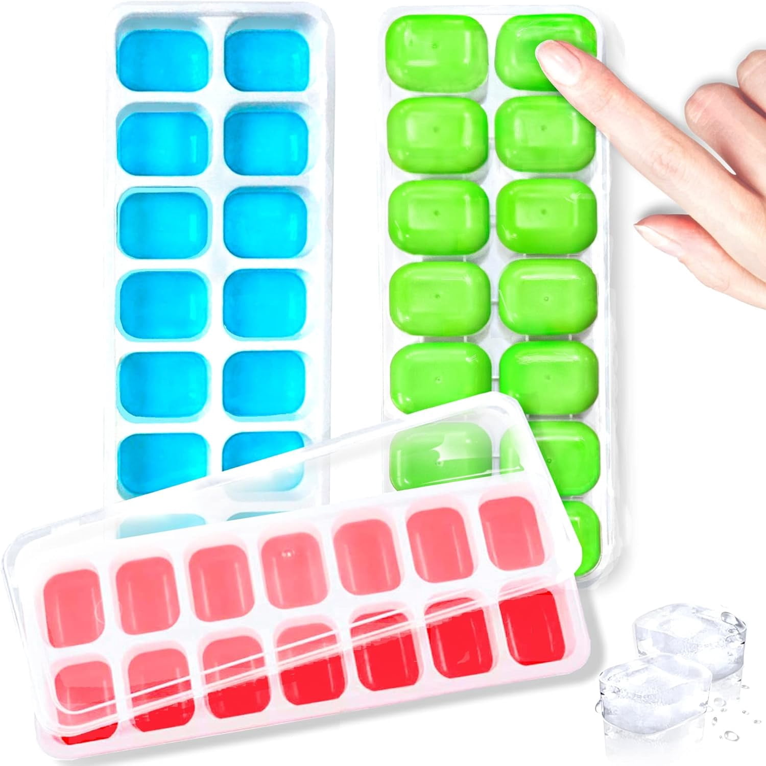 Ice Cube Tray 3 Pack, Easy Release Ice Cube Trays for Freezer, Nugget ...