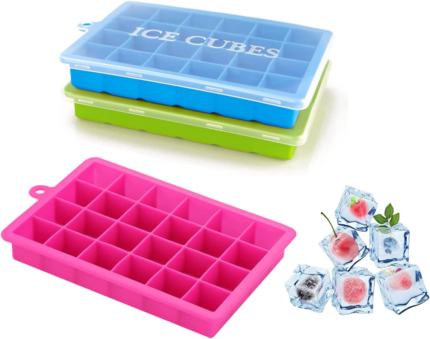 Ice Cube Tray, 3 Pack Silicone Ice Cube Molds, Ice Cube Trays, Silicone ...