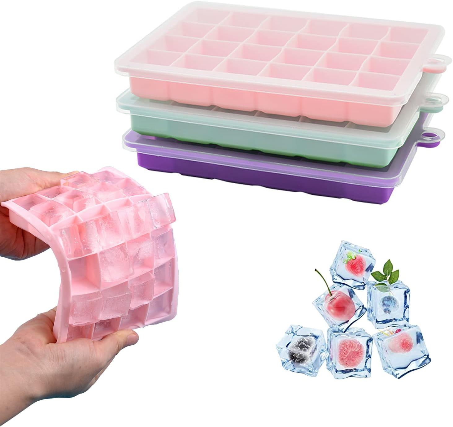 Ice Cube Tray, 3 Pack Silicone Ice Cube Molds, Ice Cube Trays, Silicone ...