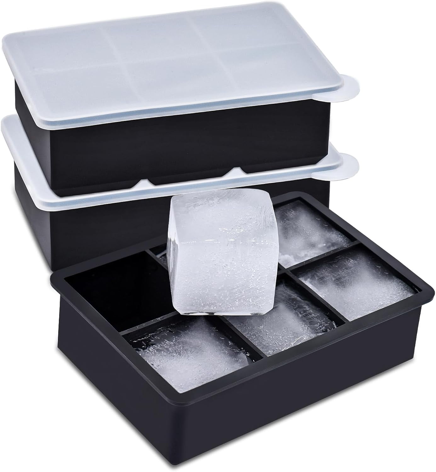 Ice Cube Tray, 3 Pack Silicone Ice Cube Molds with Removable Lid, Easy ...