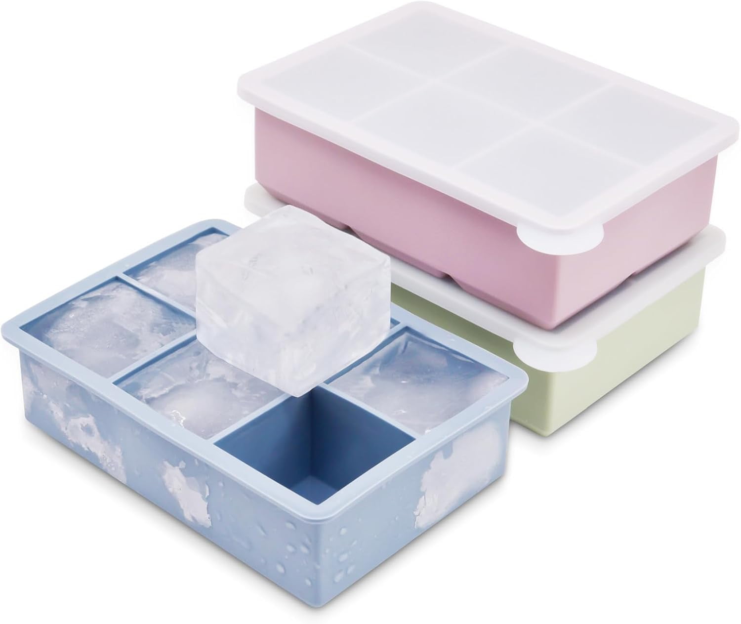Ice Cube Tray, 3 Pack Silicone Ice Cube Molds with Removable Lid, Easy ...