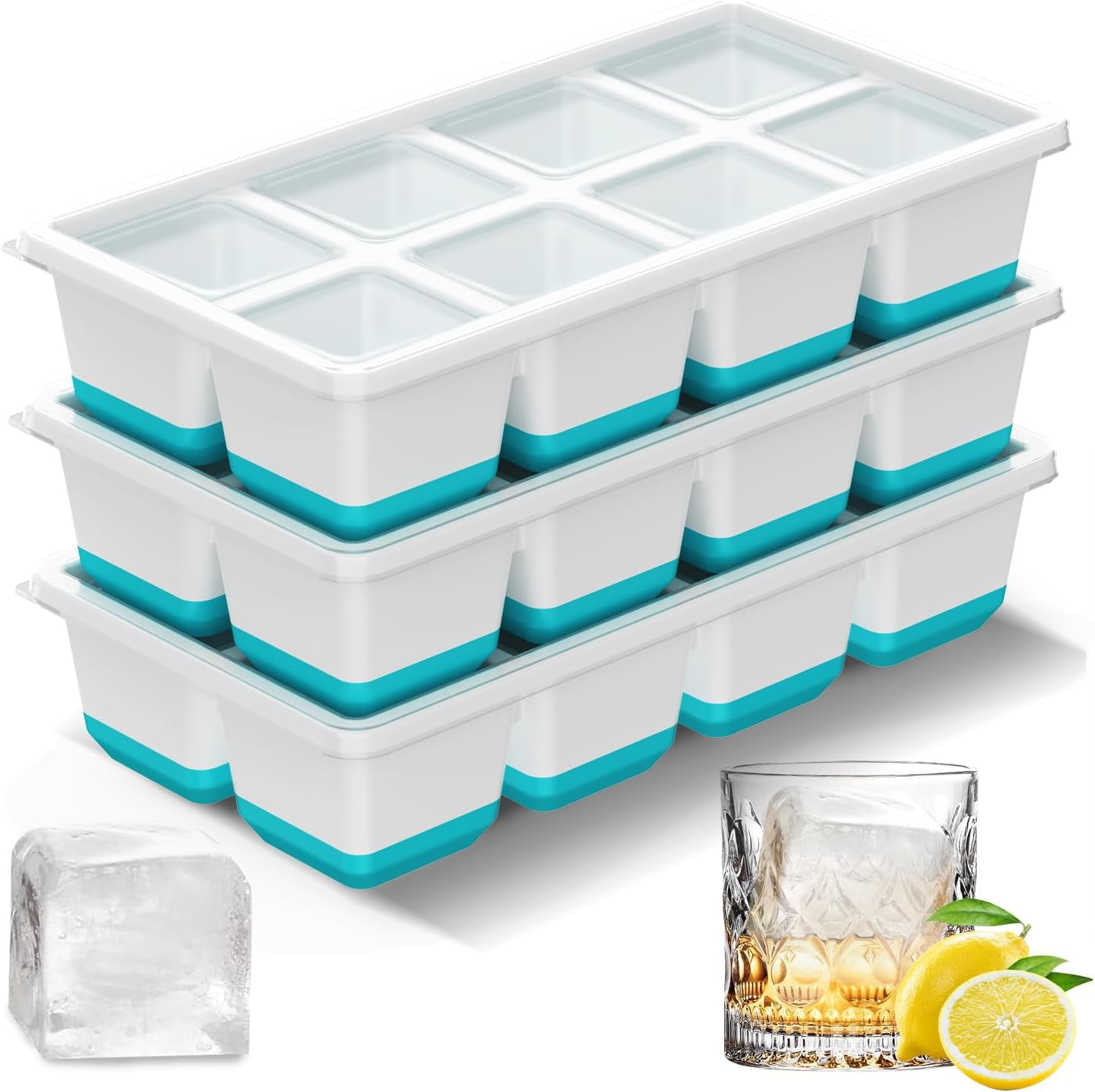 Ice Cube Tray 3 Pack, Square Large Ice Cube Molds for Freezer, BPA-Free ...
