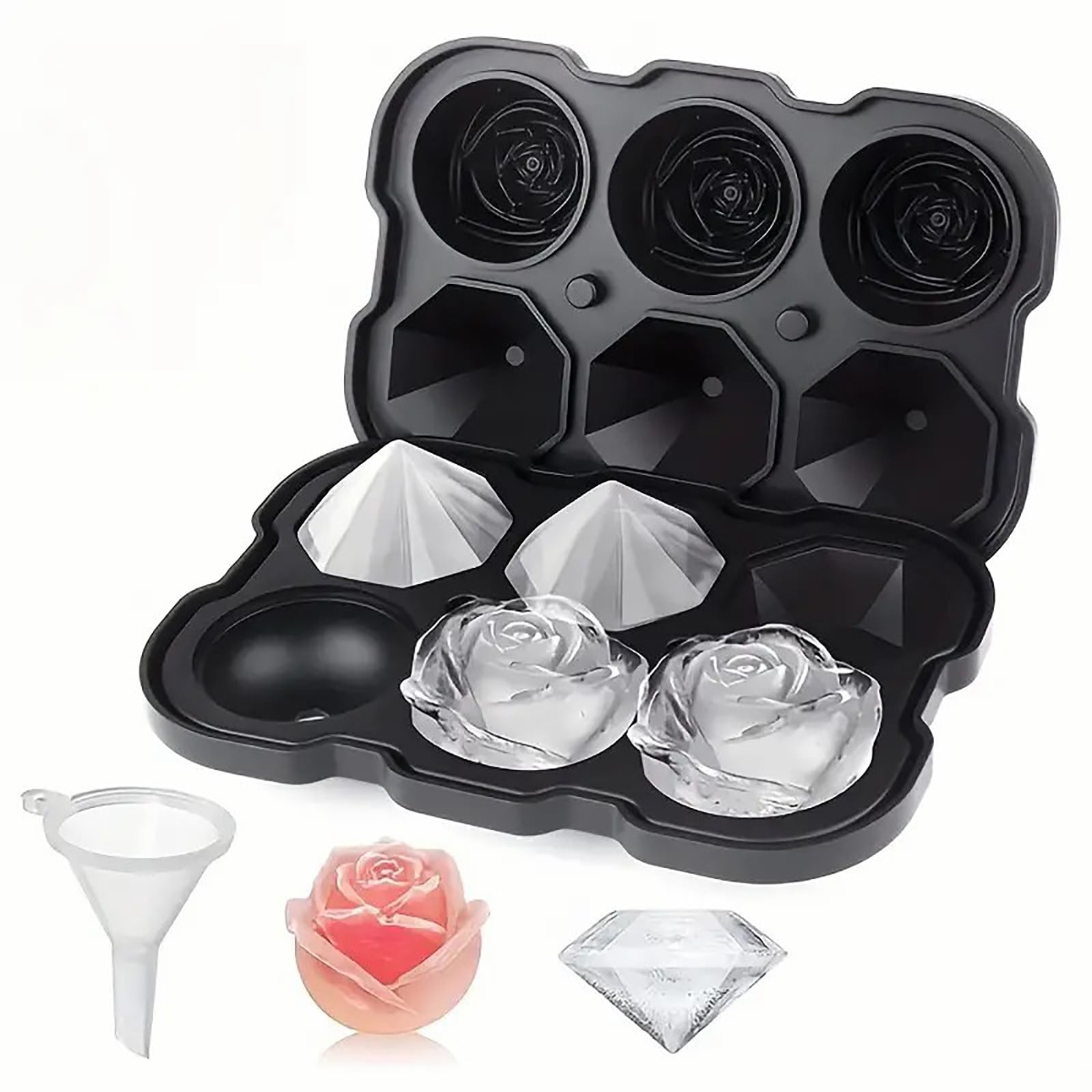 Ice Cube Tray - 3 Rose and 3 Diamond Silicone Ice Ball Maker, Easy ...
