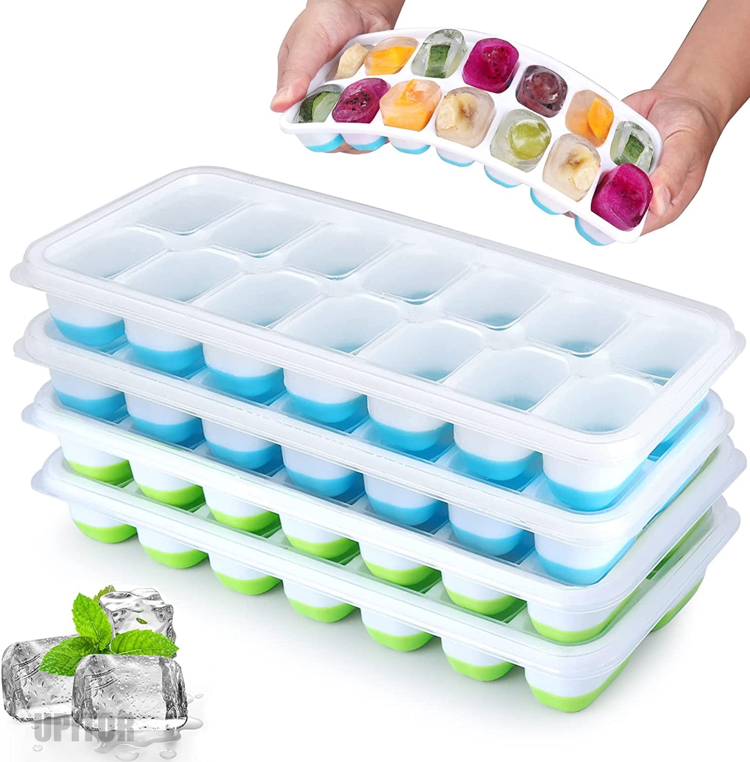 UPITOR Ice Cube Tray,4 Pack Silicone Ice Cube Trays with Removable Lid ...