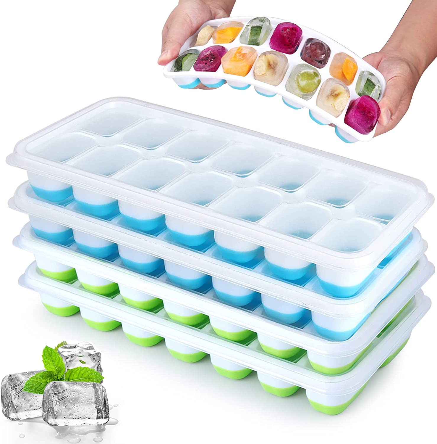Ice Cube Mold Combo,Ice Trays-Easy Release Silicone & Flexible 8 Ice ...