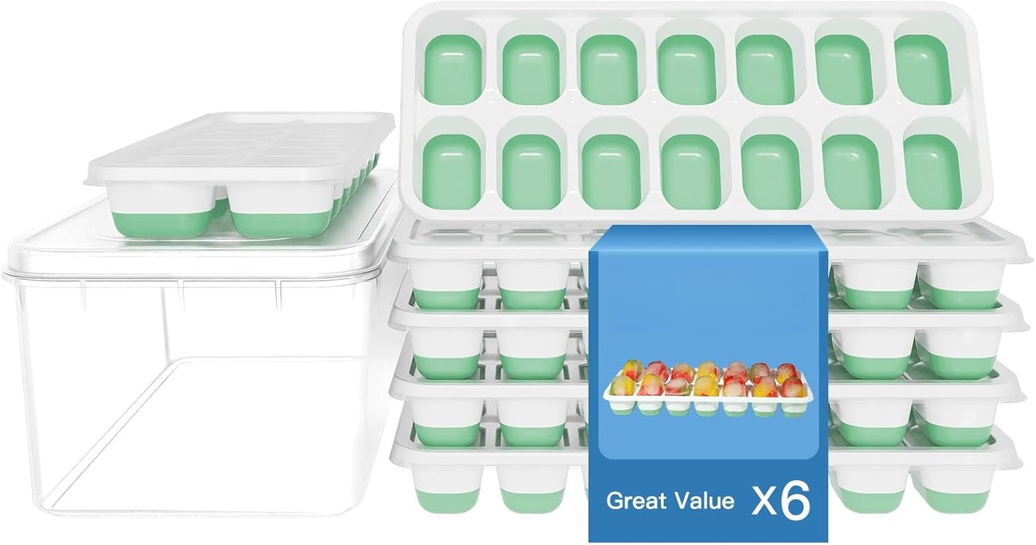 Ice Cube Tray 5 Pack, 60 Cubes (14 per Tray) Silicone Ice Cube Trays ...