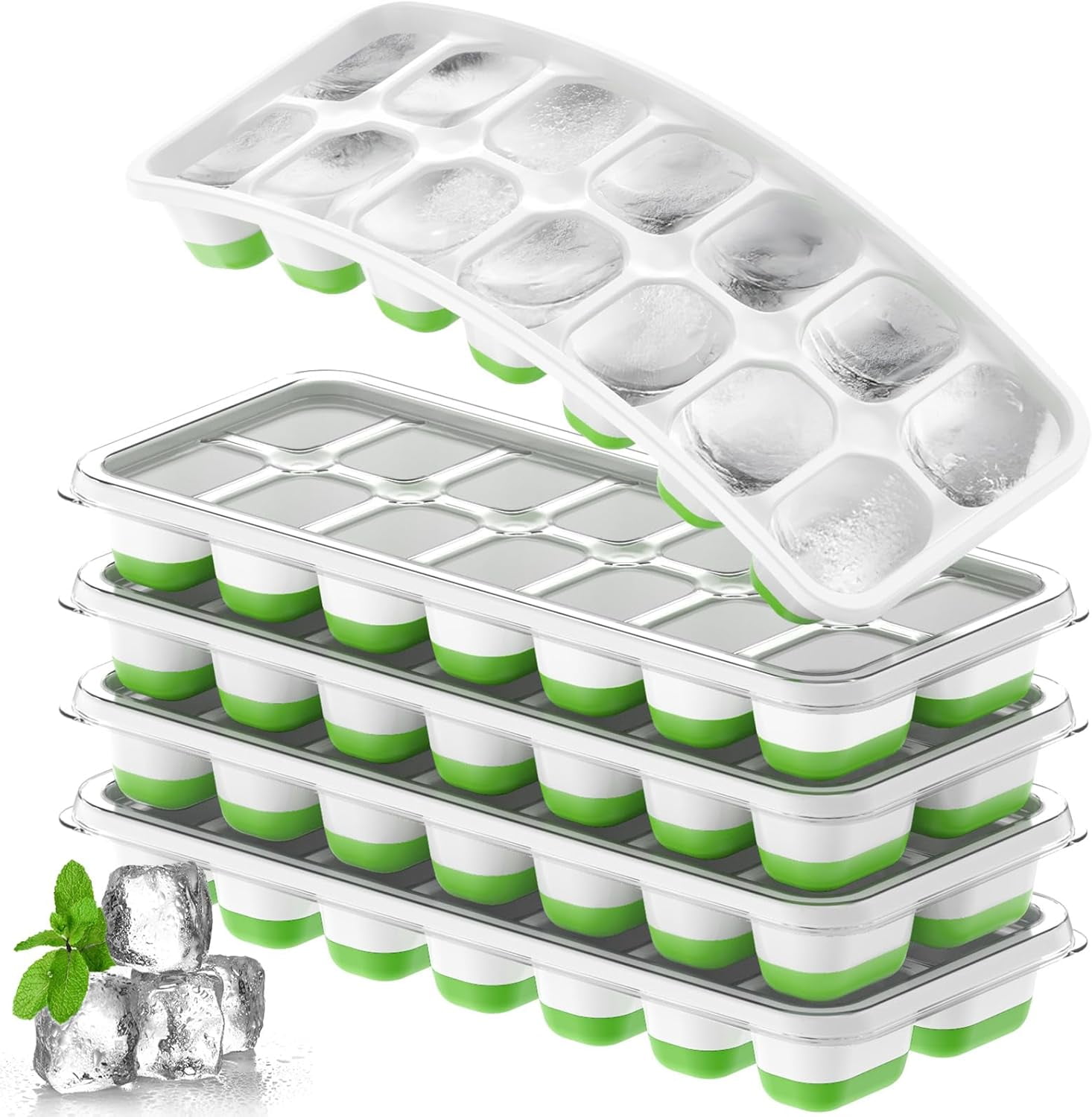 Ice Cube Tray 5 Pack, Stackable Silicone Ice Cube Trayswith Lid– Easy ...