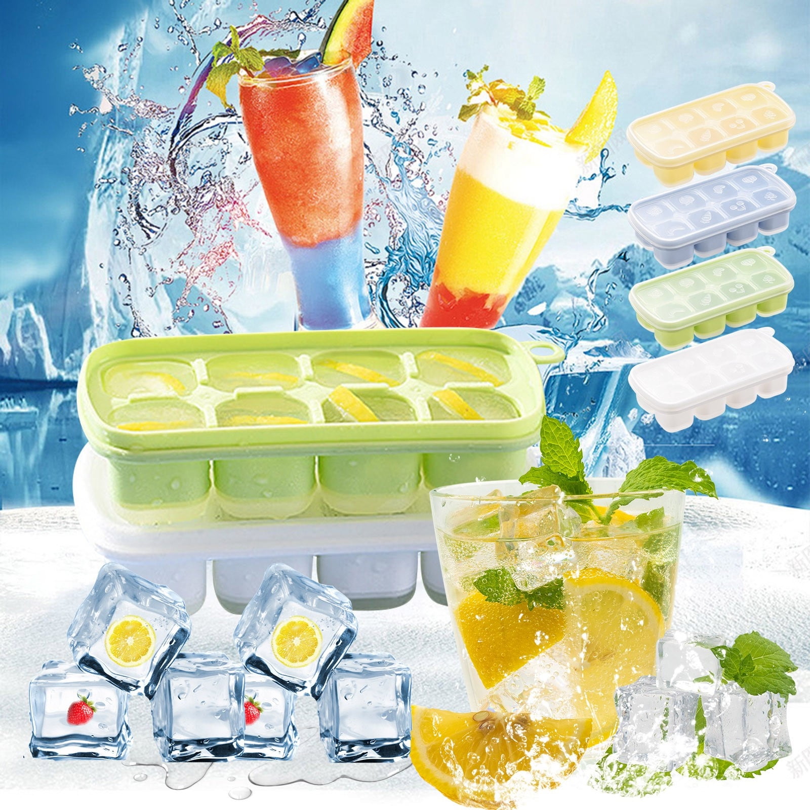 Ice Cube Tray | Flexible Soft Rubber TPE Ice Maker with Lid | 8 ...