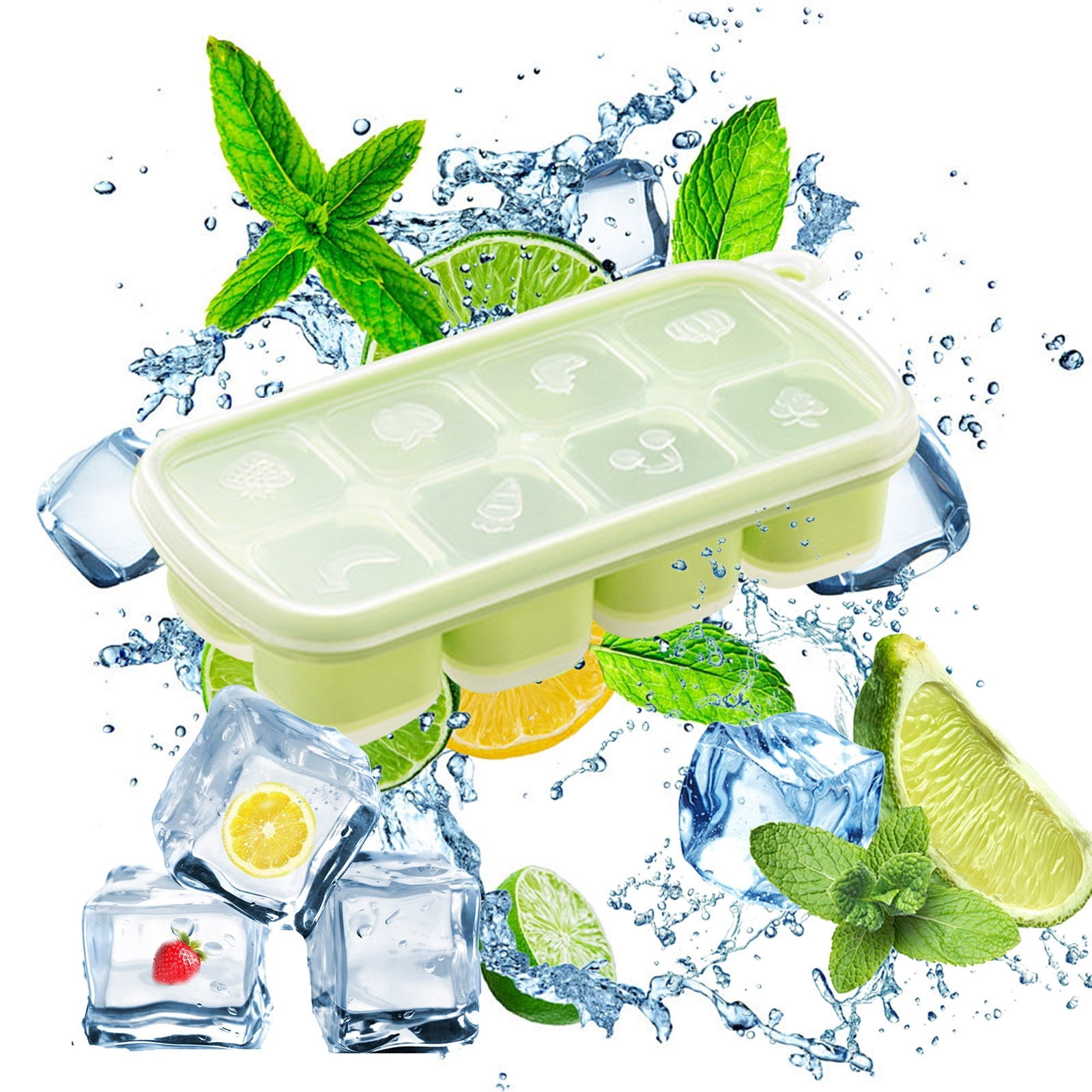 Ice Cube Tray | Flexible Soft Rubber TPE Ice Maker with Lid | 8 ...