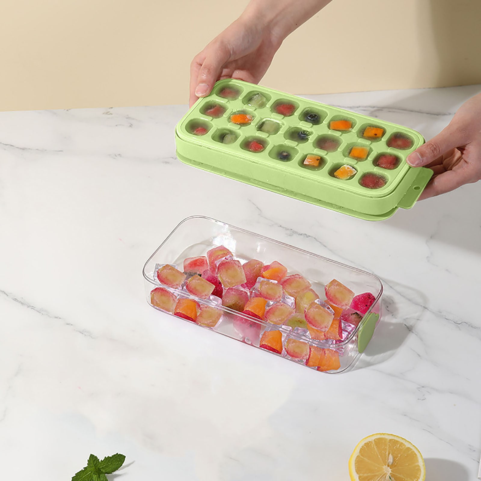 Ice Cube Tray Food Grade Plastic Homemade Jelly Ice Box | One-Press ...