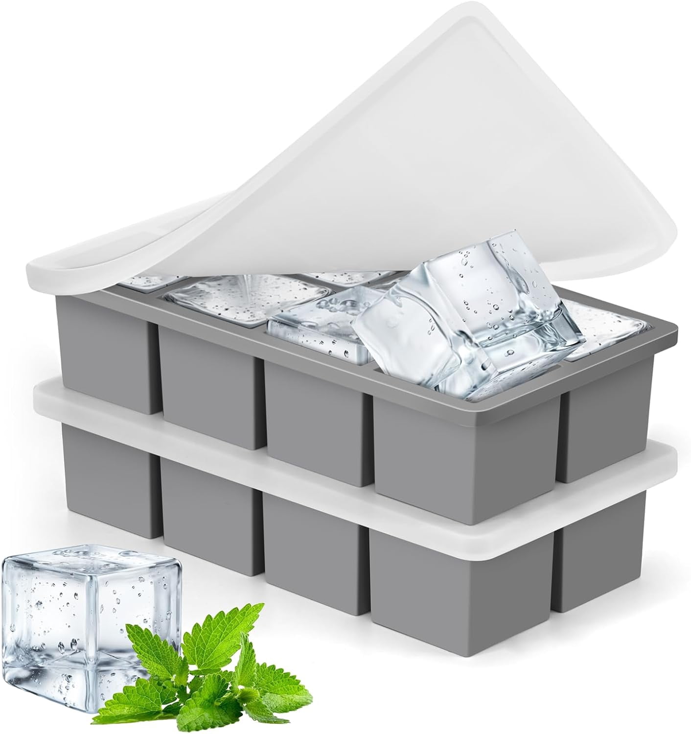 Ice Cube Tray for Freezer,2 Pack Large Ice Cube Molds for Whiskey,2Inch ...