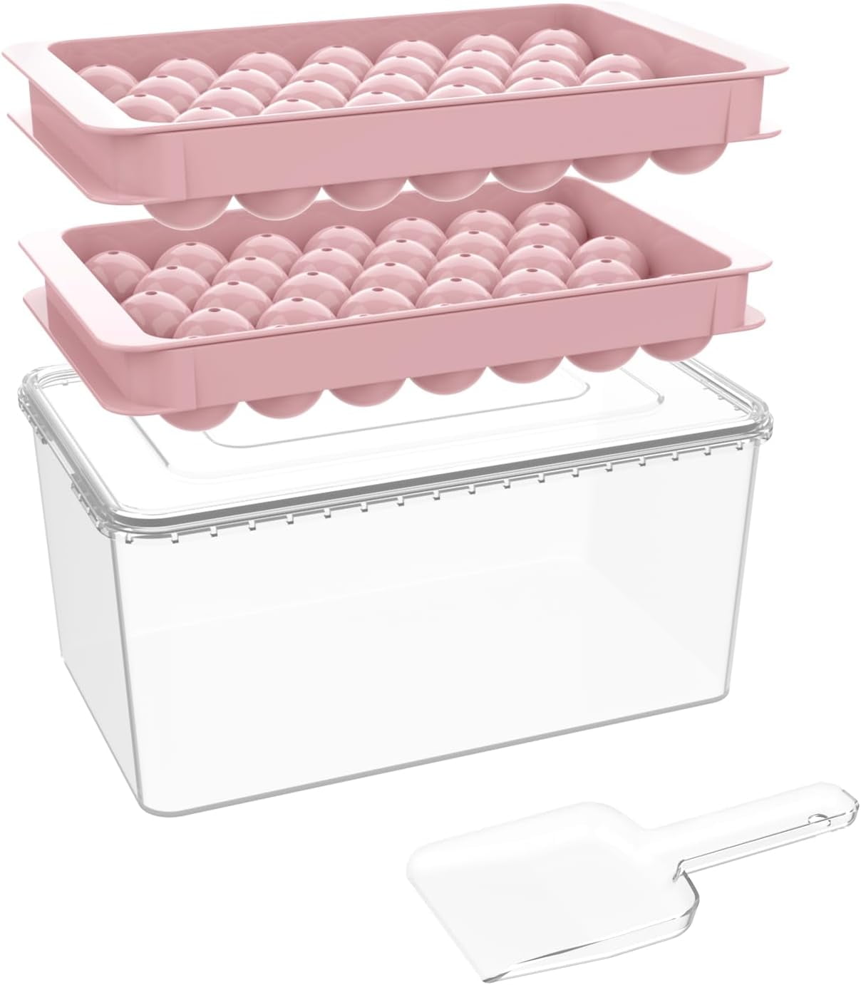 Ice Cube Tray for Freezer with Lid & Bin, 0.8"x66 Round Ice Cube Mold ...