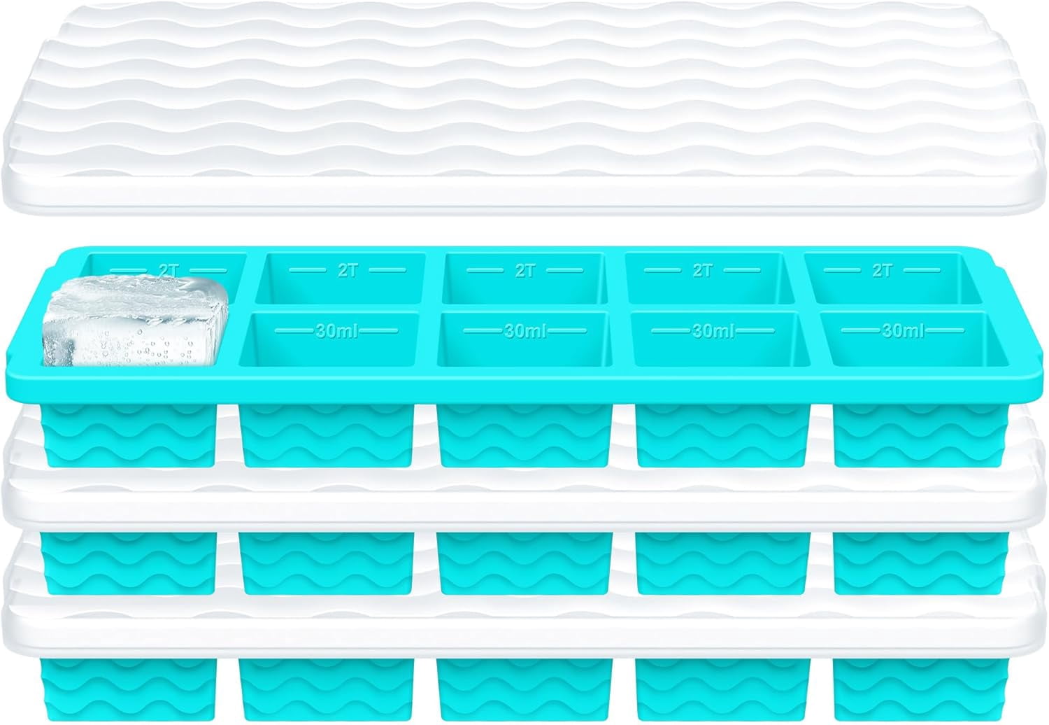 Ice Cube Tray with Lid – 3 Pack 2 Tbsp Ice Trays for Freezer, Stackable ...