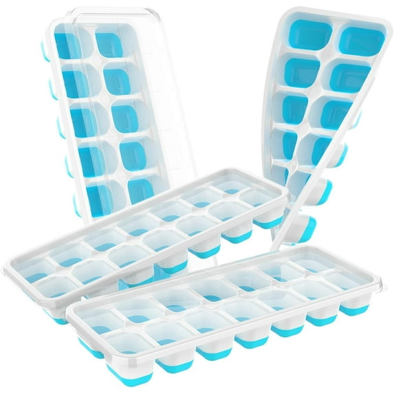 Ice Cube Tray with Lid, 4 Packs 56 Cubes Durable Stackable Ice Cube ...