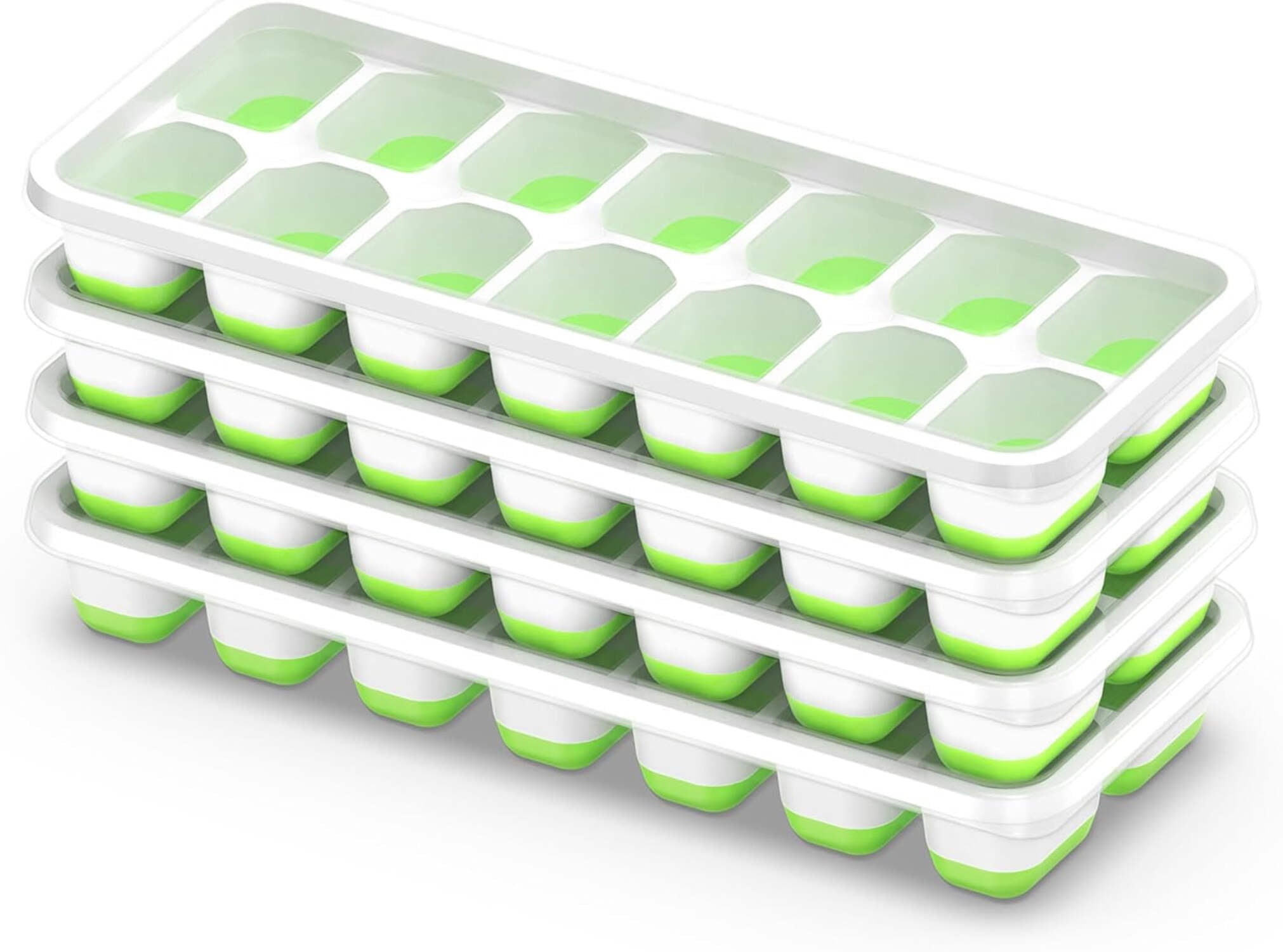 Ice Cube Tray with Lid, 4 Packs 56 Cubes Durable Stackable Ice Cube ...
