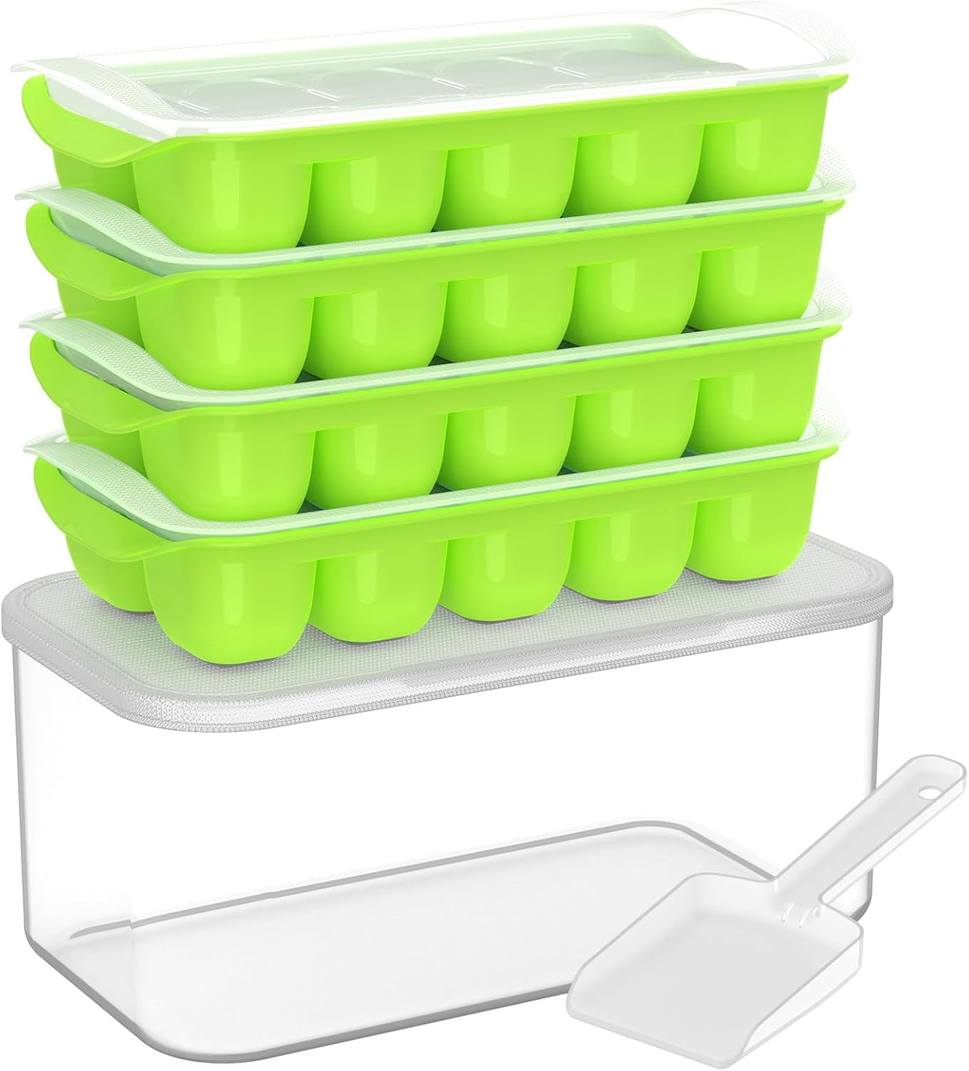 Ice Cube Tray with Lid and Bin, 4 Pack Easy Pop Out Silicone Ices Cubes ...