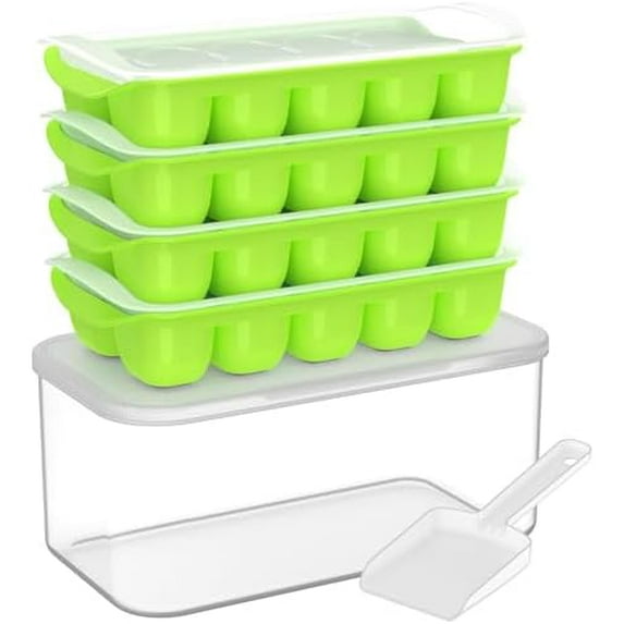 Ice Cube Tray with Lid and Bin - 4 Pack Ice Bucket Kits, Stackable ...